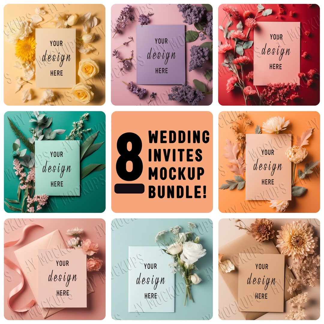 8 Invitation Mockups, Card Mockup, Colorful Mockup Bundle, Invite ...