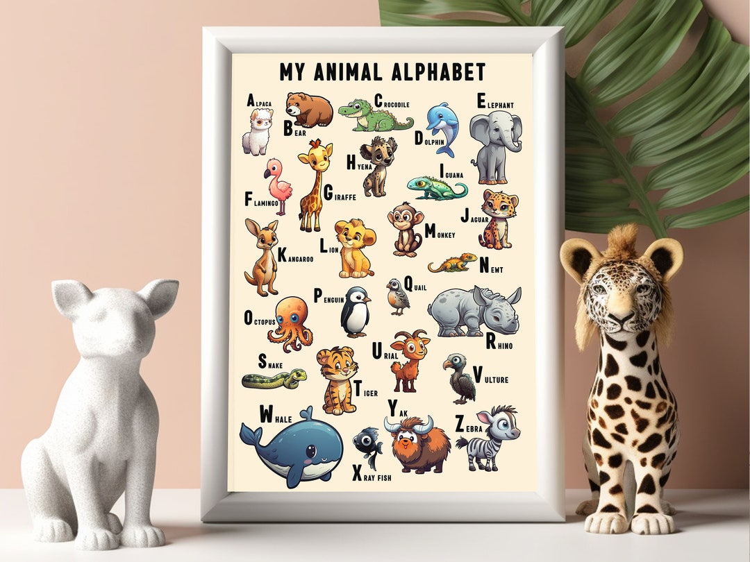 Animals Alphabet Print | Illustrated ABC Poster | A-Z Animal Alphabet ...