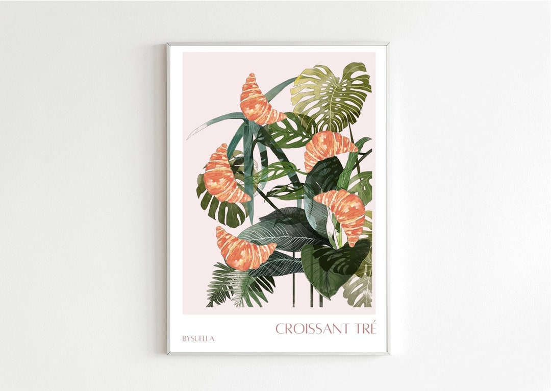 Croissant Tree Art Portrait, Illustration, Retro Poster, Green Art ...