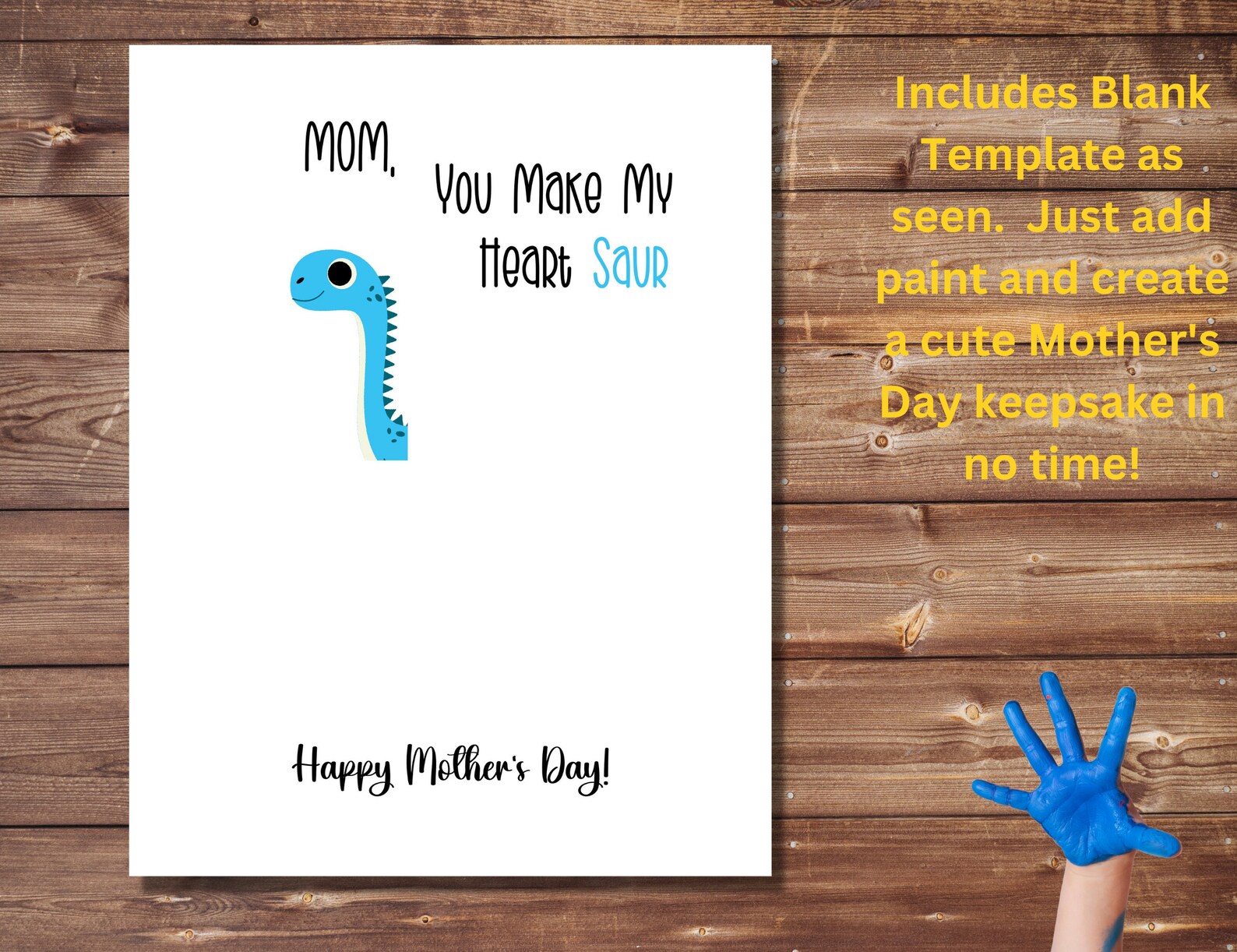 Mother's Day Handprint Art, Dinosaur Handprint, You Make My Heart Saur ...