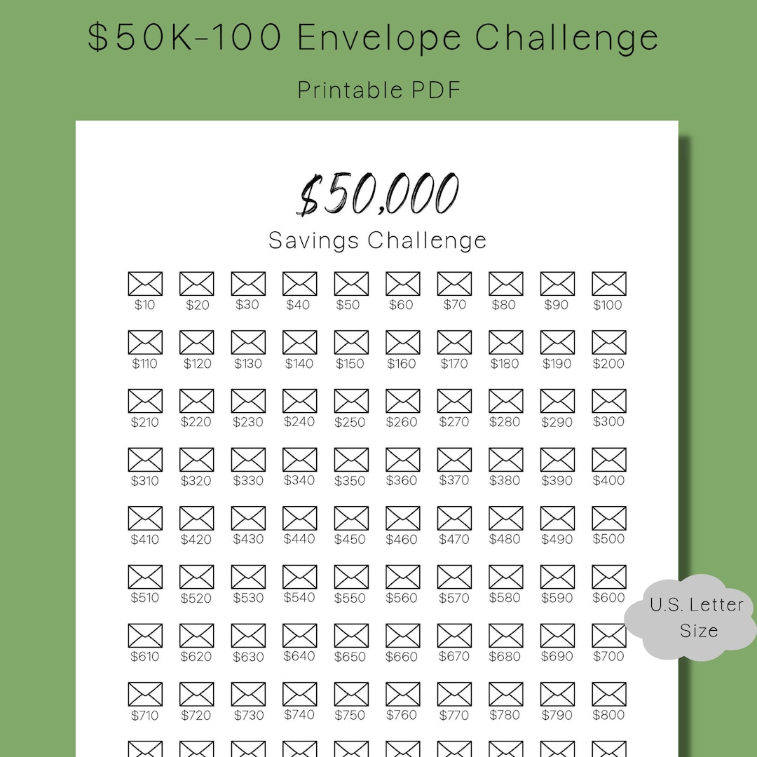 50K Savings Challenge, 100 Envelope Challenge, 50K in 100 Days, 100 Day Money Challenge, 50,000 ...