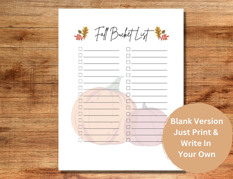 Fall Bucket List Printable, Autumn Bucket List, Fall Family Activities ...