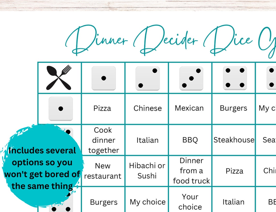 Dinner Decider and Date Night Decider Dice Game Bundle, Food Dice ...