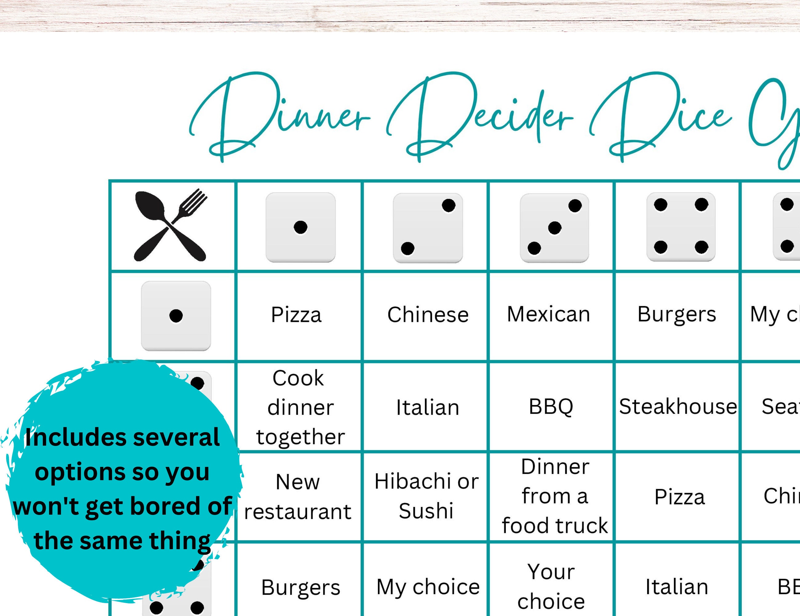 Dinner Decider and Date Night Decider Dice Game Bundle, Food Dice ...