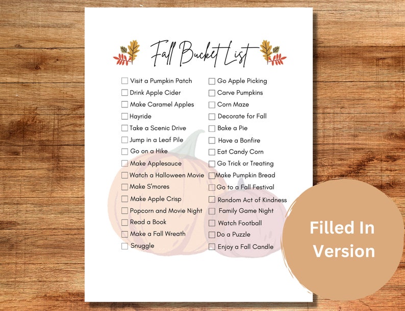 Fall Bucket List Printable, Autumn Bucket List, Fall Family Activities ...