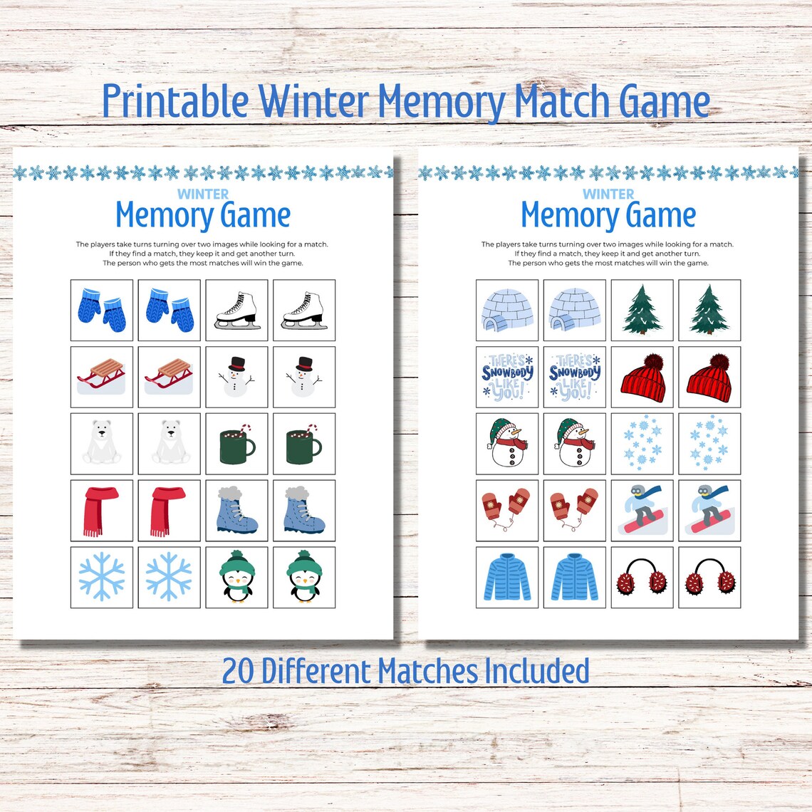 Winter Memory Matching Game, Printable Winter Games for Kids - Etsy