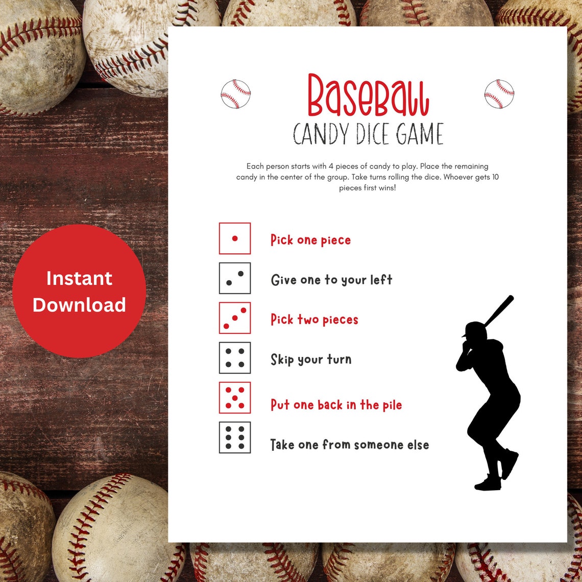Baseball Candy Dice Game, Baseball Themed Game, Birthday Party Games ...