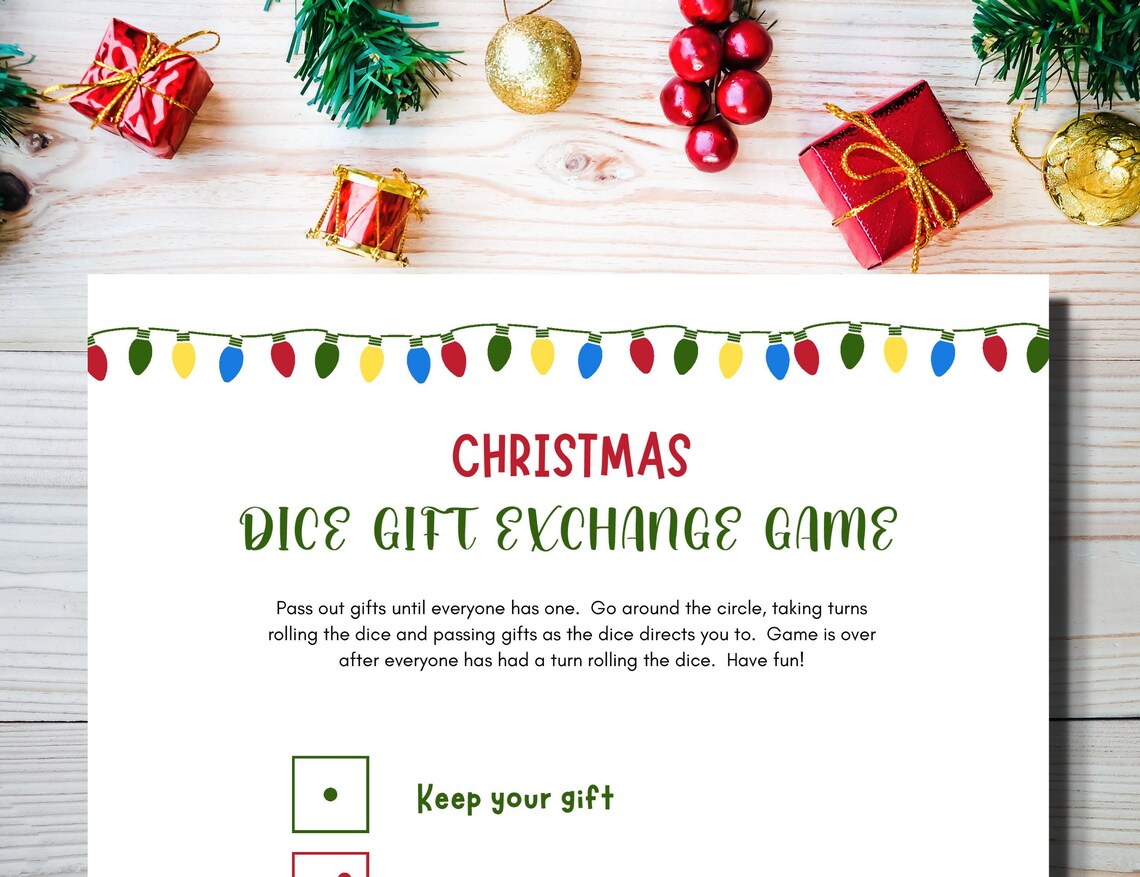Christmas Gift Exchange Dice Game, White Elephant Gift Exchange, Roll ...