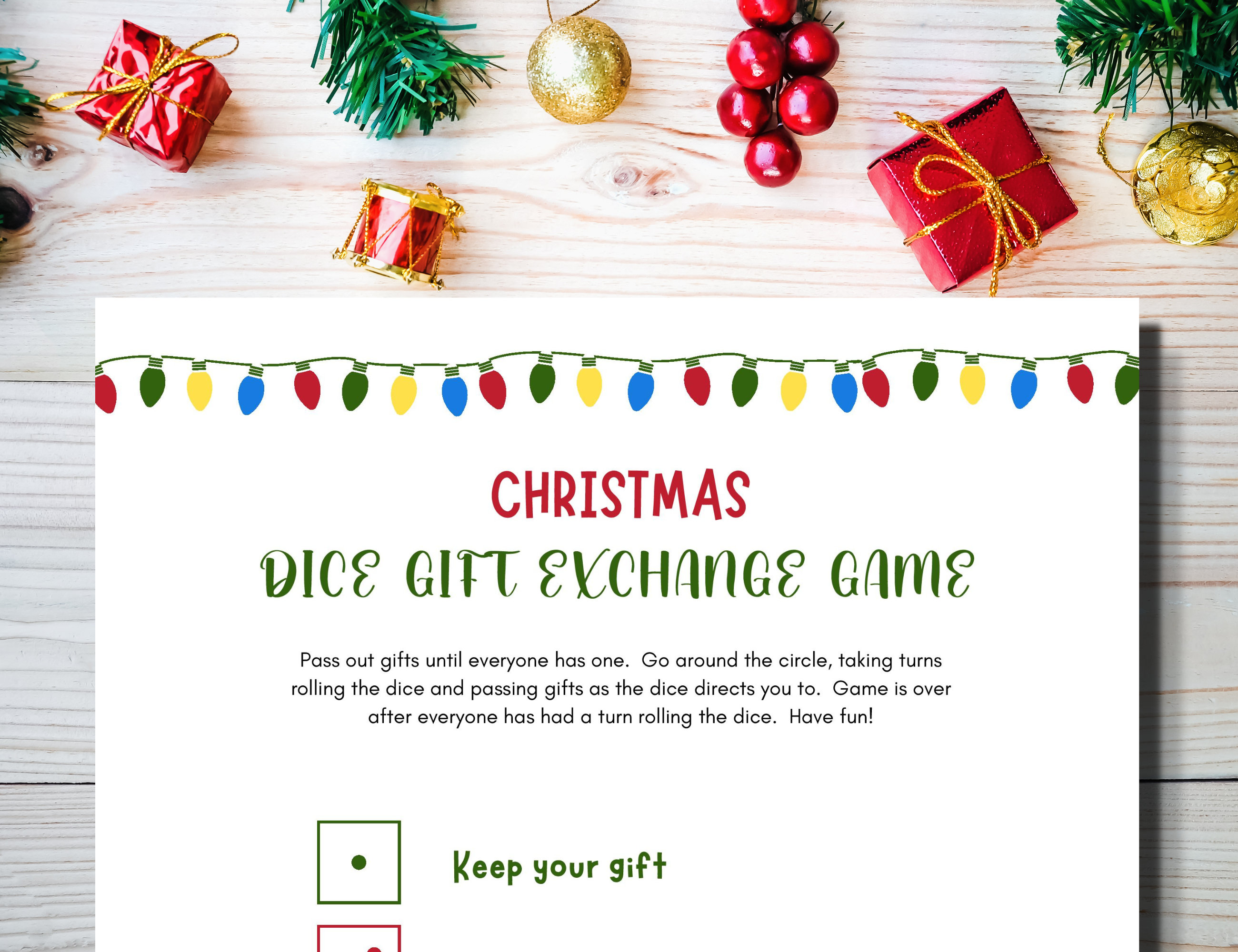 Christmas Gift Exchange Dice Game, White Elephant Gift Exchange, Roll ...