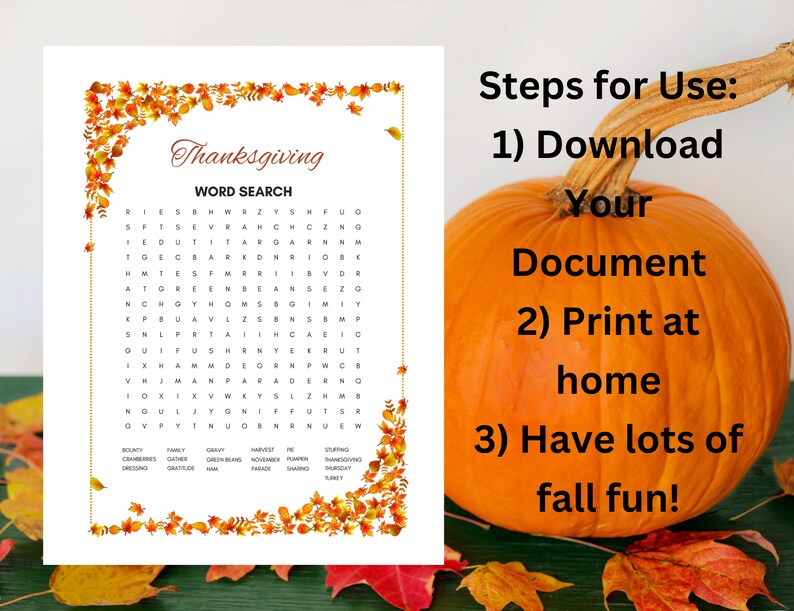 Thanksgiving Word Search Printable Game - Etsy