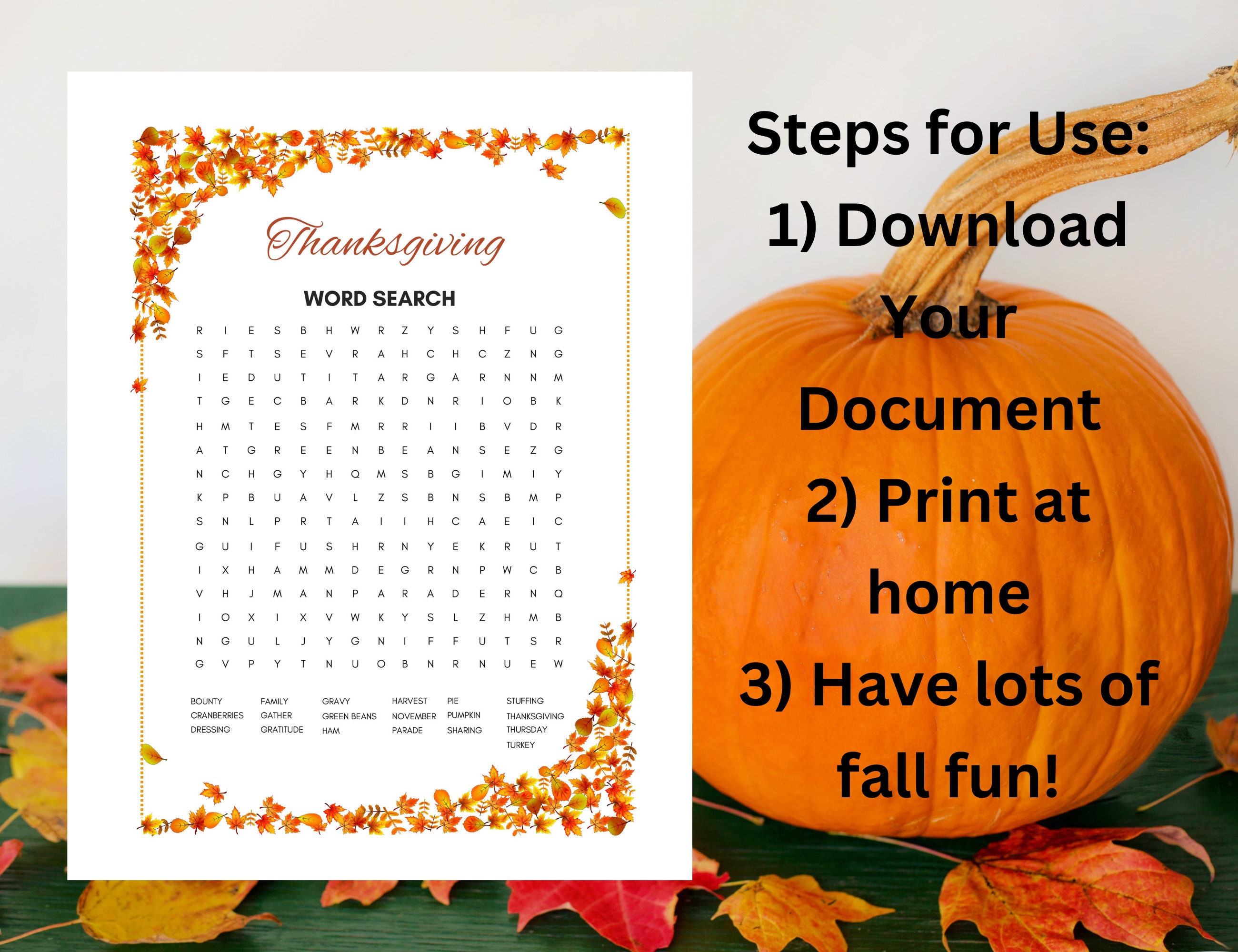 Thanksgiving Word Search Printable Game - Etsy