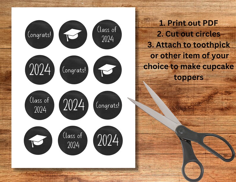 2024 Graduation Cupcake Toppers, Printable 2024 Graduation Decorations ...