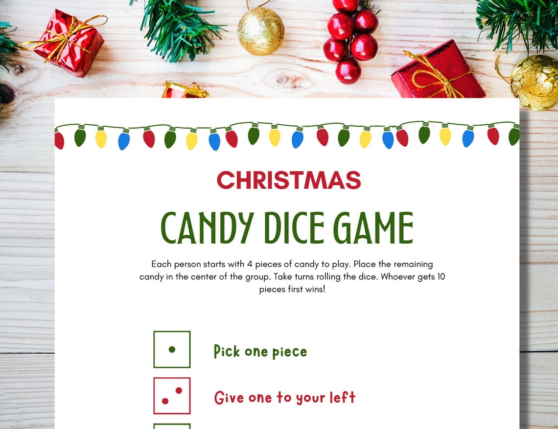Christmas Candy Dice Game, Christmas Party Games for Kids, Printable ...