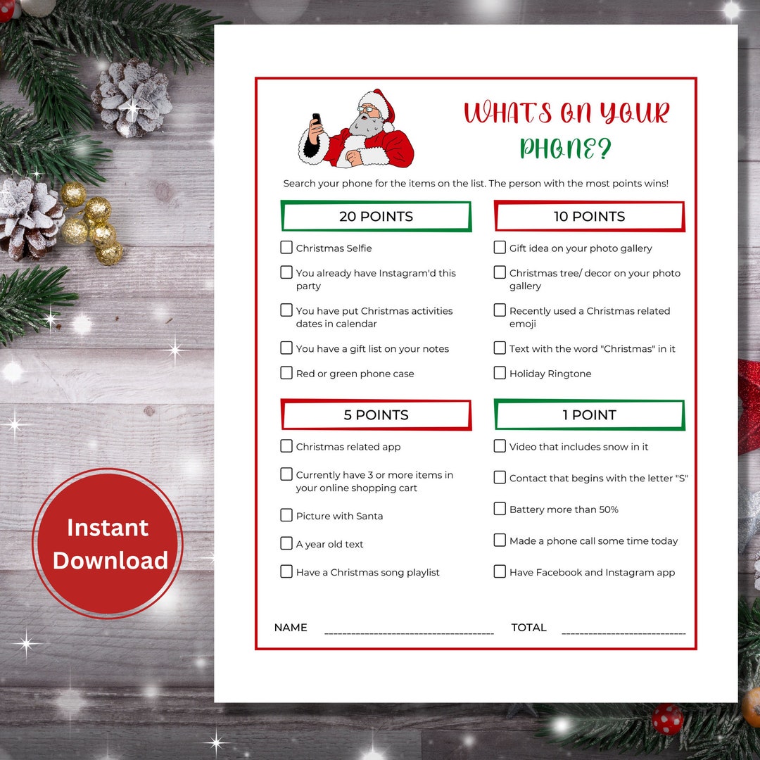 Christmas What's on Your Phone Game, Printable Christmas Party Games ...