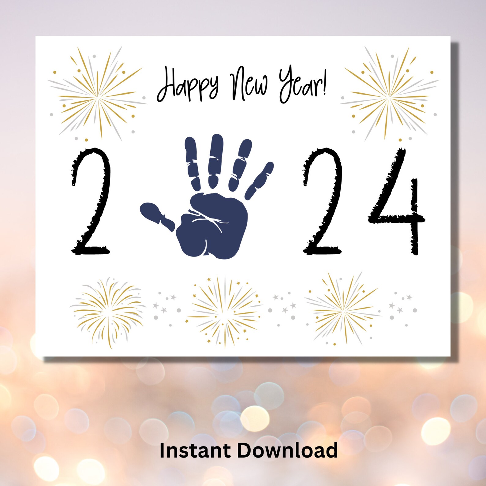 2024 New Years Handprint Craft, Printable New Years Handprint Art, New ...