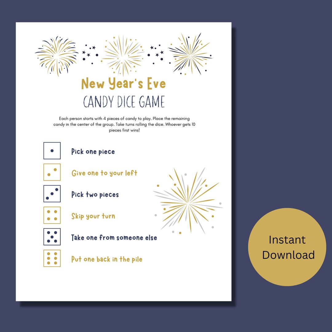 New Years Eve Candy Dice Game, New Years Party Games, Dice Games for ...