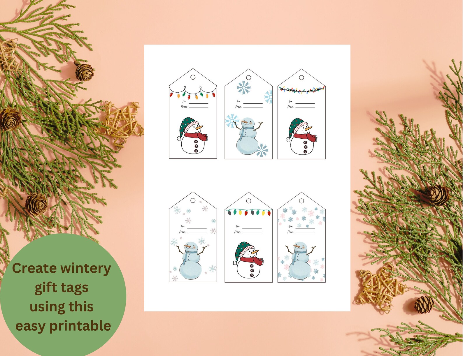 Snowmen Gift Tags, Winter Printable Gift Tags, Christmas Digital Gift ...