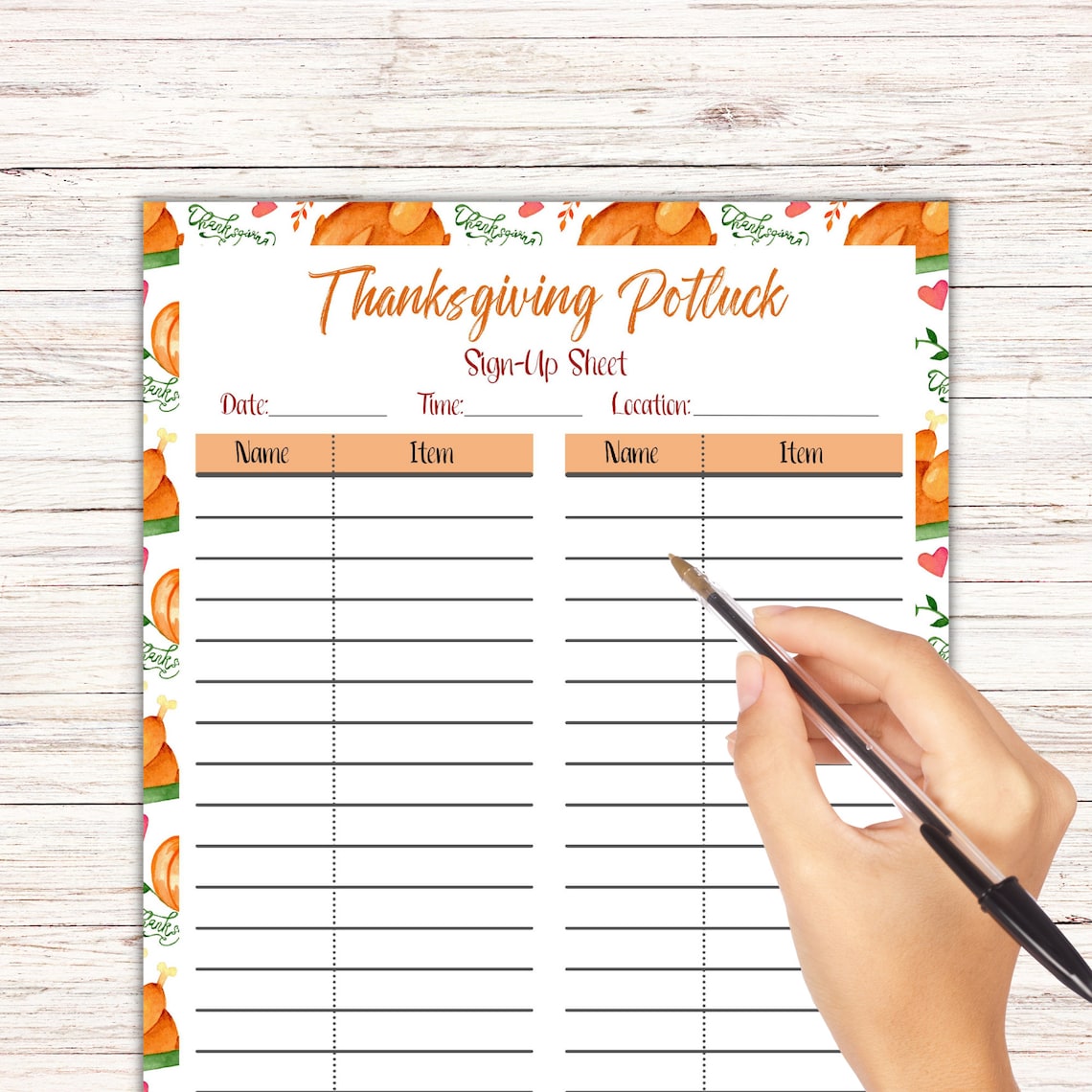 Thanksgiving Potluck Sign up Sheet, Friendsgiving Potluck Sign up Sheet ...