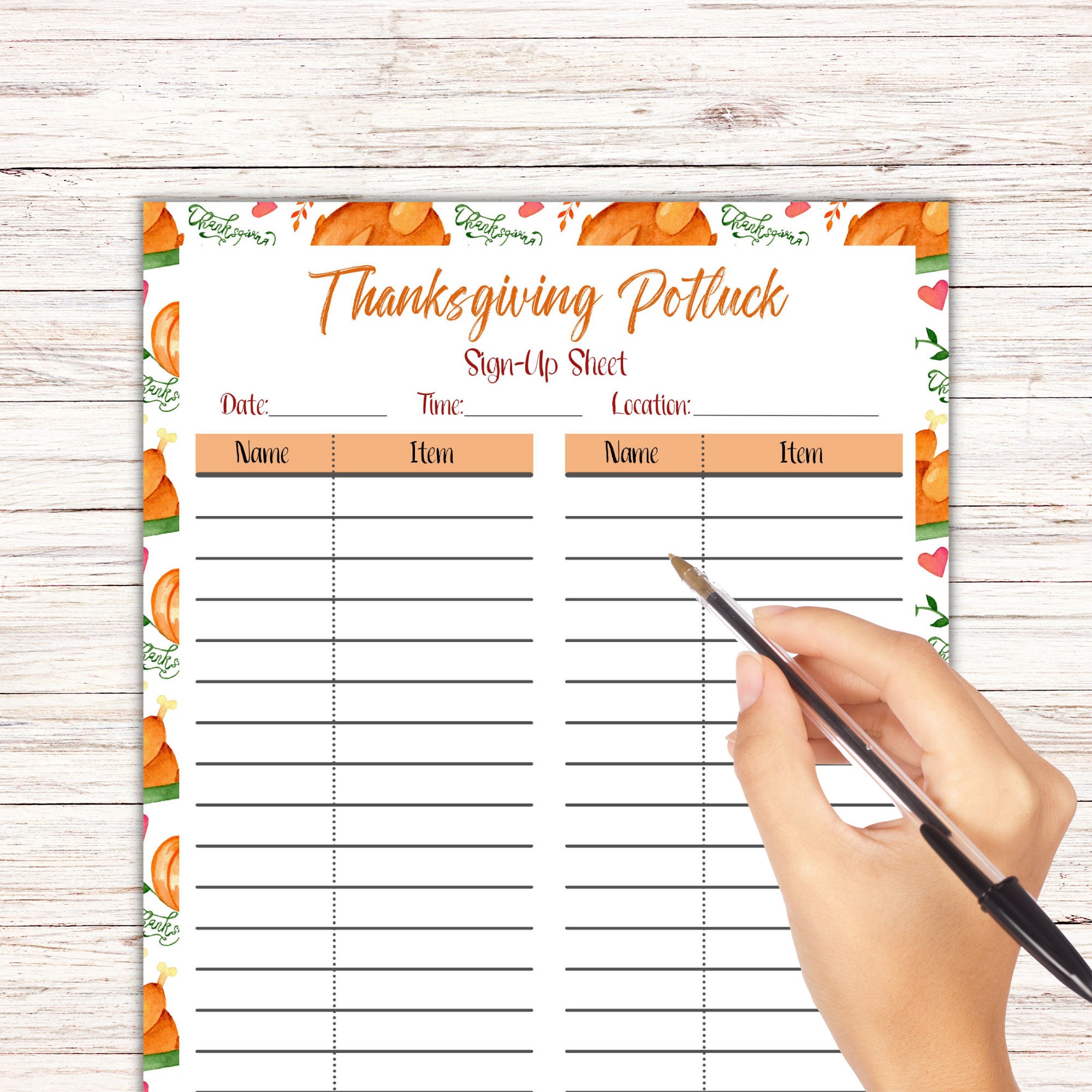 Thanksgiving Potluck Sign up Sheet, Friendsgiving Potluck Sign up Sheet ...