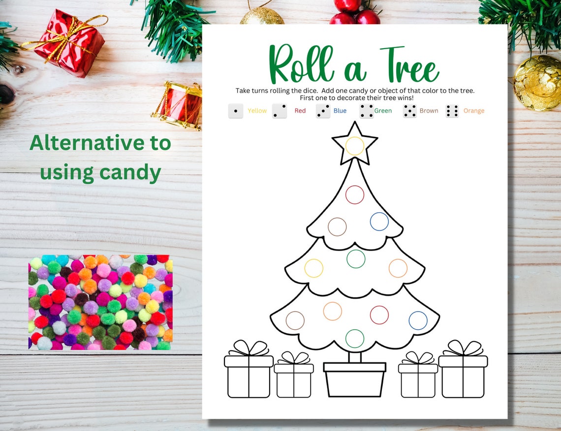 Roll A Tree Game, Printable Roll A Christmas Tree, Candy Dice Game ...