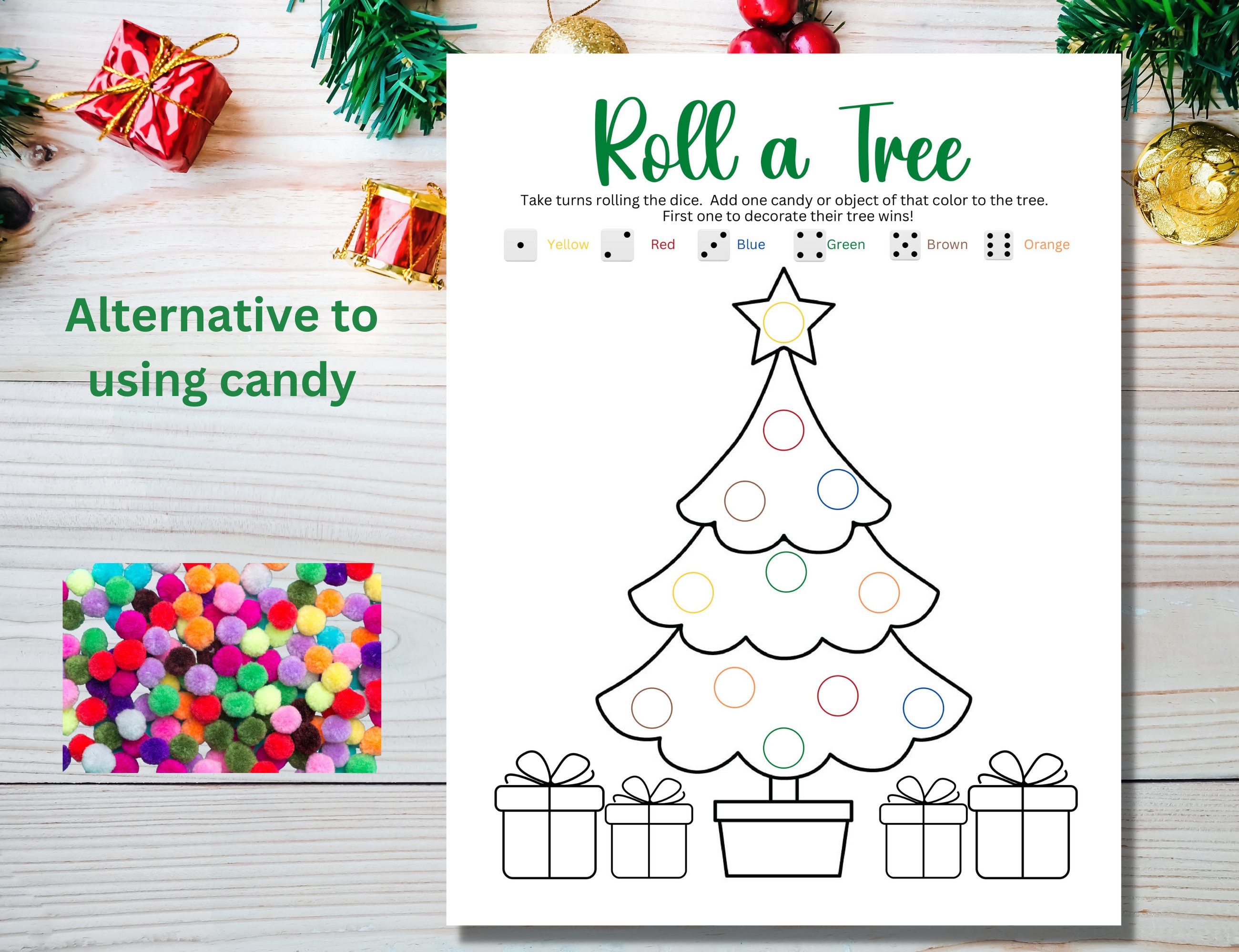 Roll A Tree Game, Printable Roll A Christmas Tree, Candy Dice Game ...