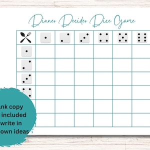 Dinner Decider Dice Game, Food Dice, Dinner Dice, Date Night Dice, Game ...