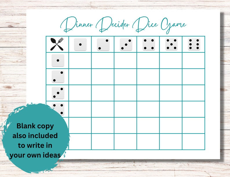 Dinner Decider Dice Game, Food Dice, Dinner Dice, Date Night Dice, Game ...