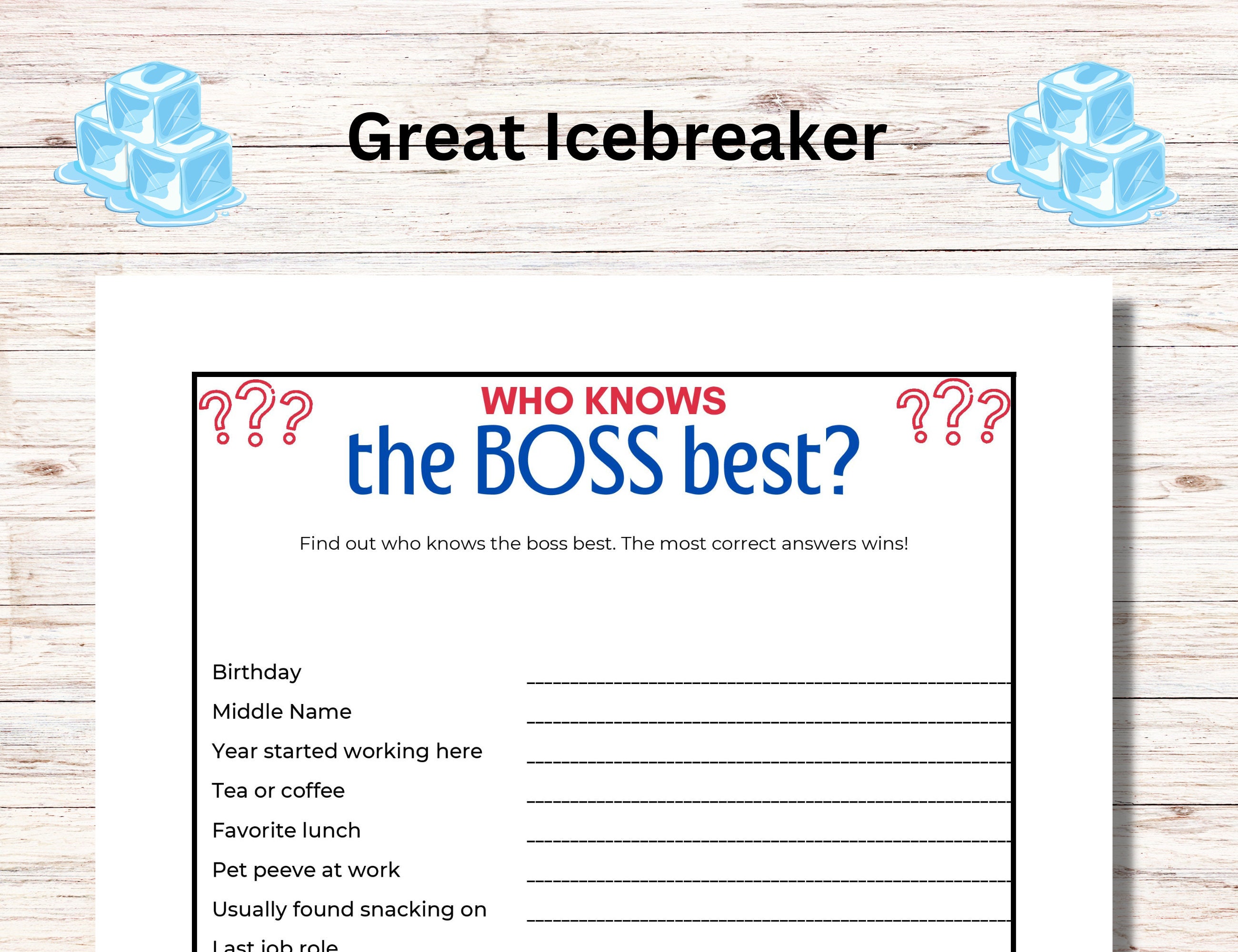 Who Knows the Boss Best Game, Office Party Games, Office Icebreaker ...
