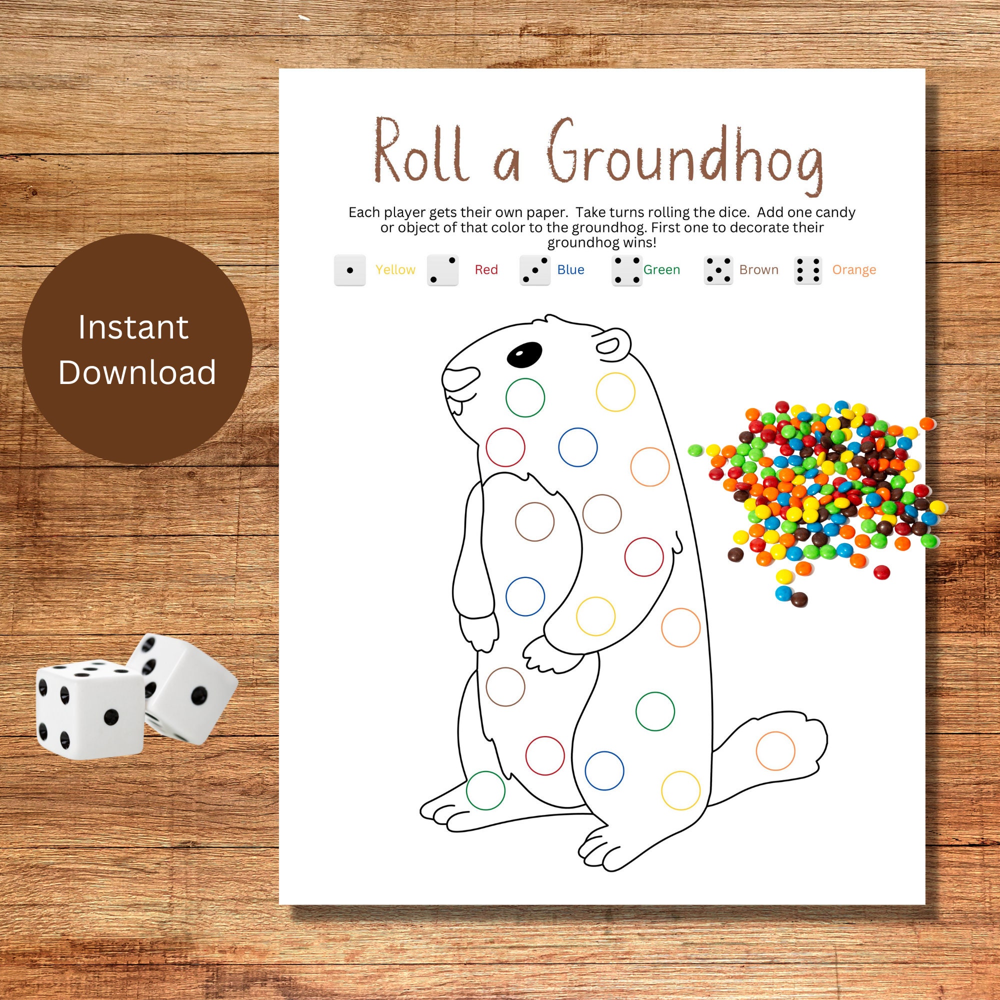 Roll A Groundhog, Groundhog Day Game, Candy Dice Game, Groundhog Day ...