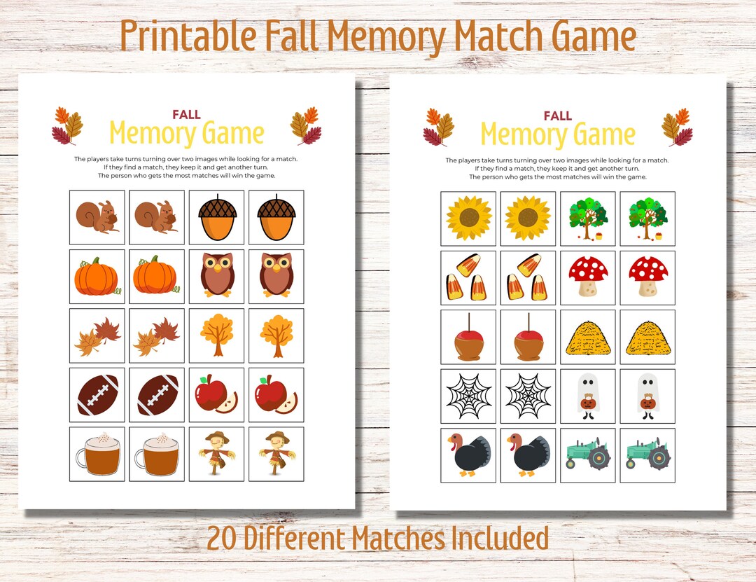 Fall Memory Matching Game Printable Fall Games for Kids - Etsy