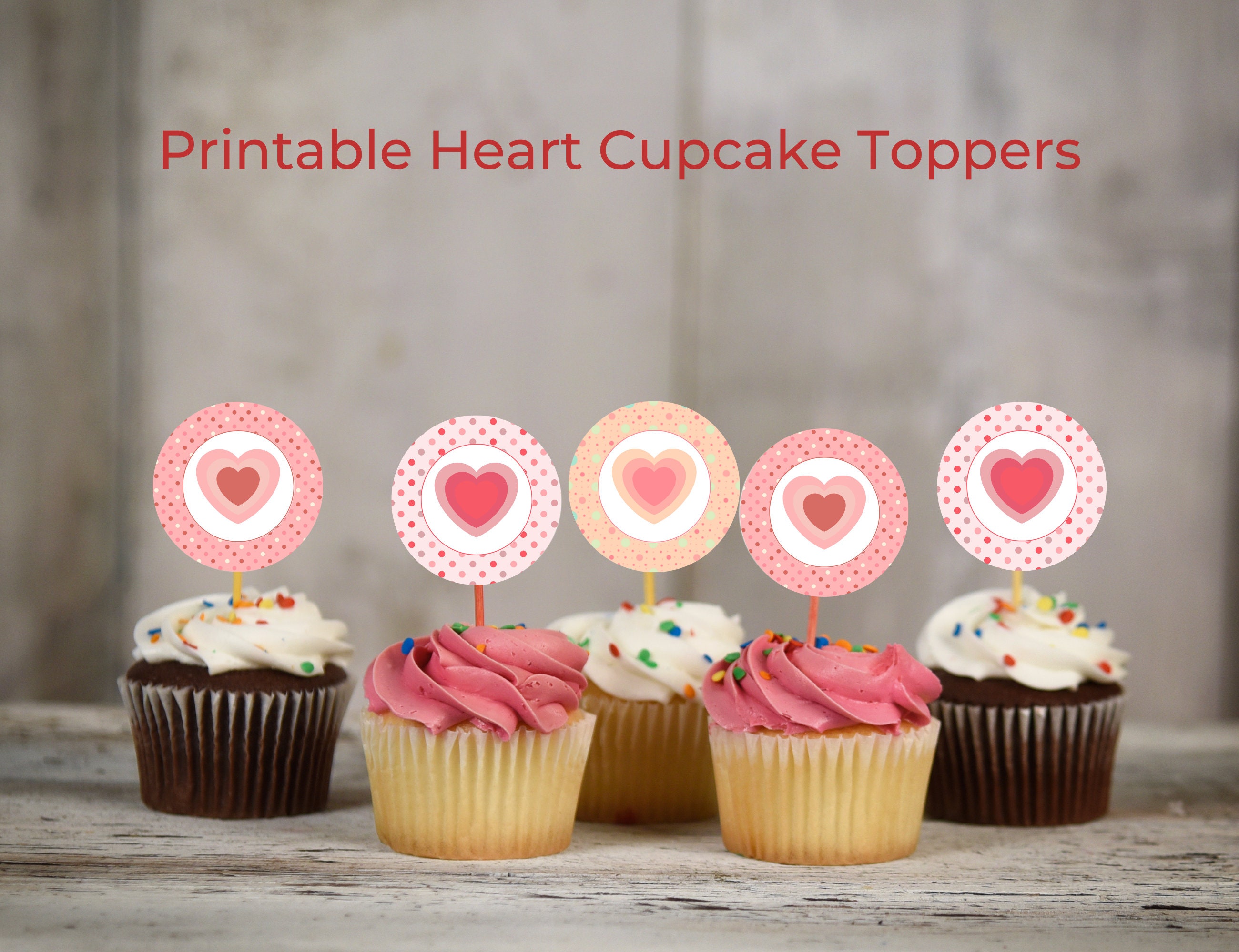 Valentines Day Cupcake Toppers Printable Heart Cupcake Toppers