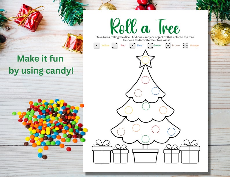 Roll A Tree Game, Printable Roll A Christmas Tree, Candy Dice Game ...