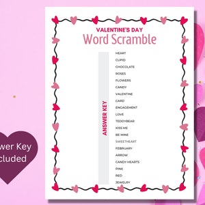 Valentines Day Word Scramble, Printable Valentines Game, Valentines ...