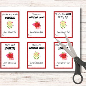 Applesauce Valentines, Classroom Valentine Gift Tags, Printable ...