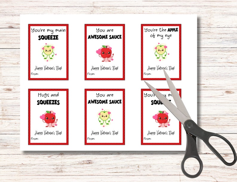 Applesauce Valentines, Classroom Valentine Gift Tags, Printable ...