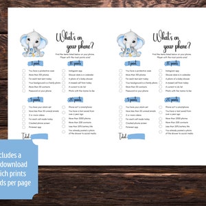 Whats on Your Phone Baby Shower Game, Blue Elephant Baby Shower Games ...