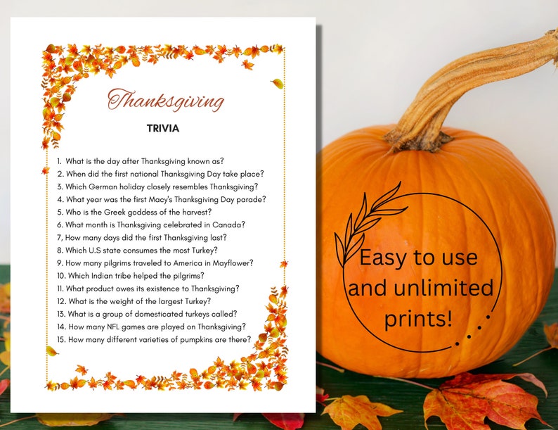 Thanksgiving Trivia Game, Thanksgiving Printable Game, Friendsgiving ...