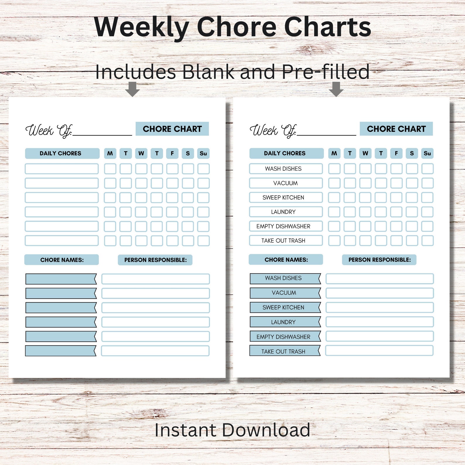 Chore Chart Printable, Daily Chore Chart, Couples Chore Chart, Family ...