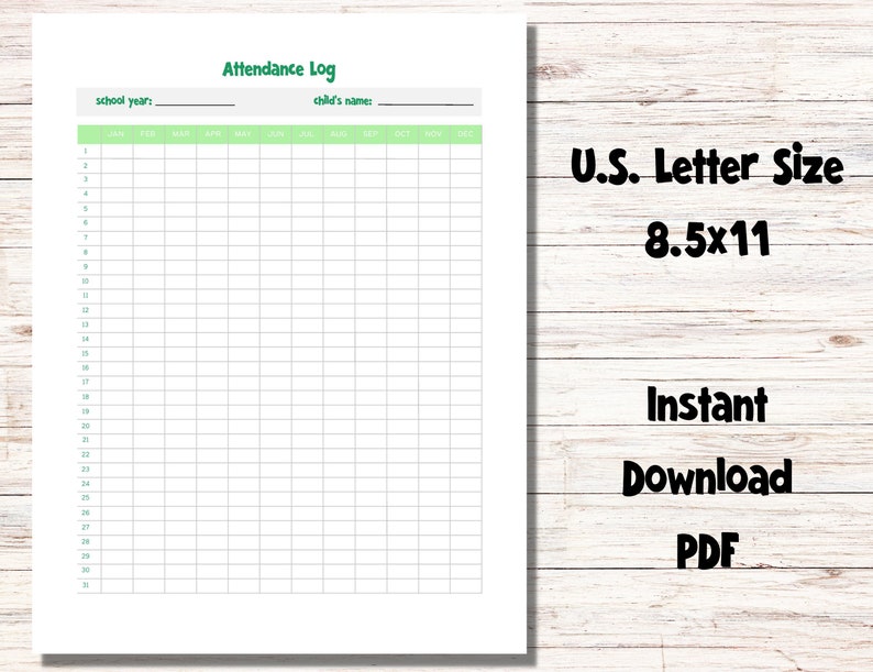Attendance Sheet, Homeschool Attendance Tracker, Homeschool Planner ...