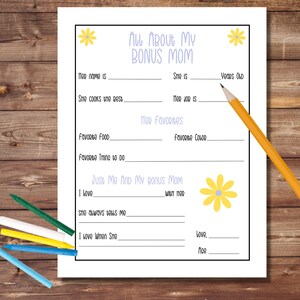 All About My Bonus Mom Printable, Fill in the Blank, All About Mom ...