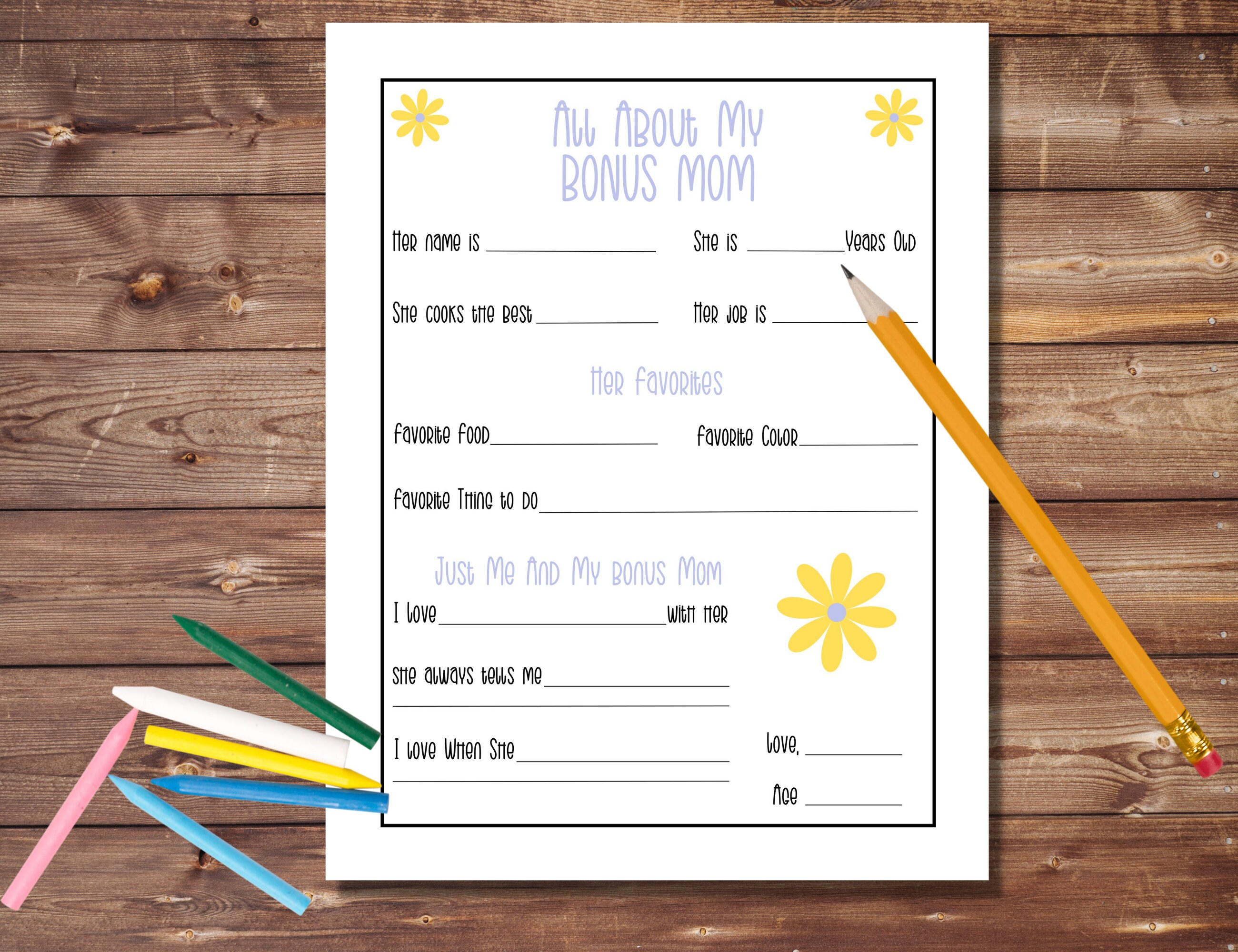 All About My Bonus Mom Printable, Fill in the Blank, All About Mom ...