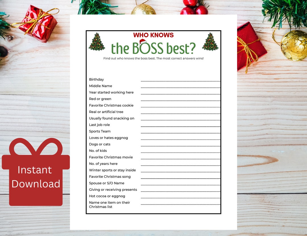 Christmas Who Knows the Boss Best Game Office Party Games - Etsy Christmas Who Knows the Boss Best Game Office Party Games - Etsy
