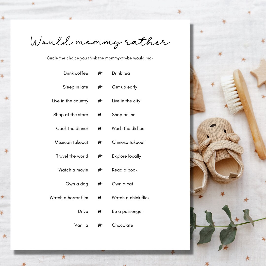 Would Mommy Rather, Baby Shower Game, Would She Rather, Minimalist Baby ...