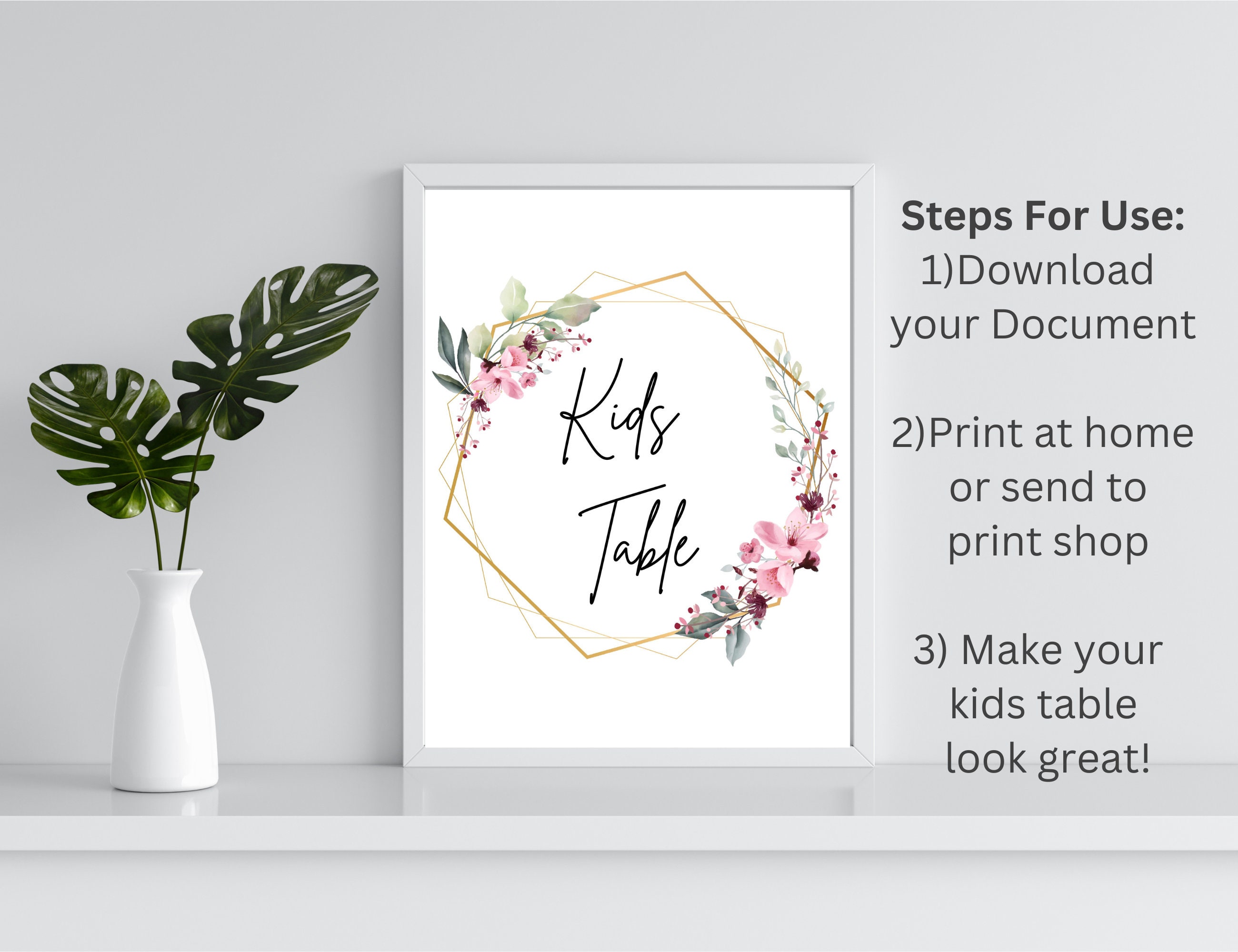 Pink Floral Kids Table Sign, Printable Kids Table Wedding Sign, Wedding ...