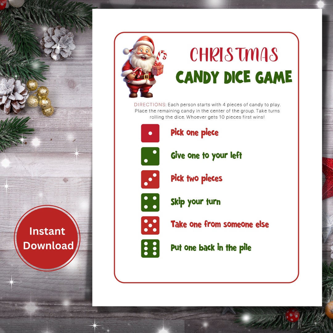 Christmas Candy Dice Game, Christmas Dice Game, Printable Christmas ...