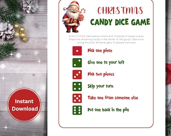 Christmas Printable Candy Dice Game, Christmas Family Game Night ...