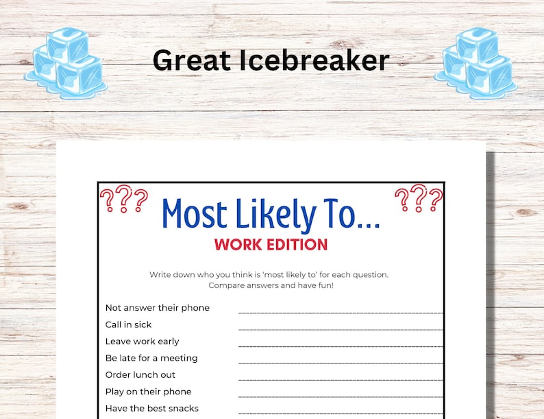 Most Likely to Work Game, Team Building Games, Office Party Games, Work ...