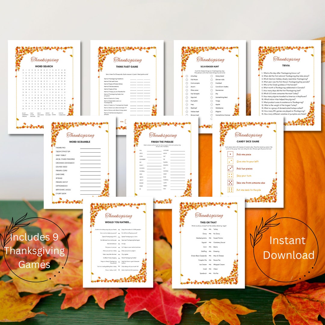 Thanksgiving Game Bundle, Printable Fall Games, Thanksgiving Trivia ...