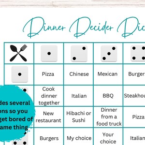 Dinner Decider Dice Game, Food Dice, Dinner Dice, Date Night Dice, Game ...