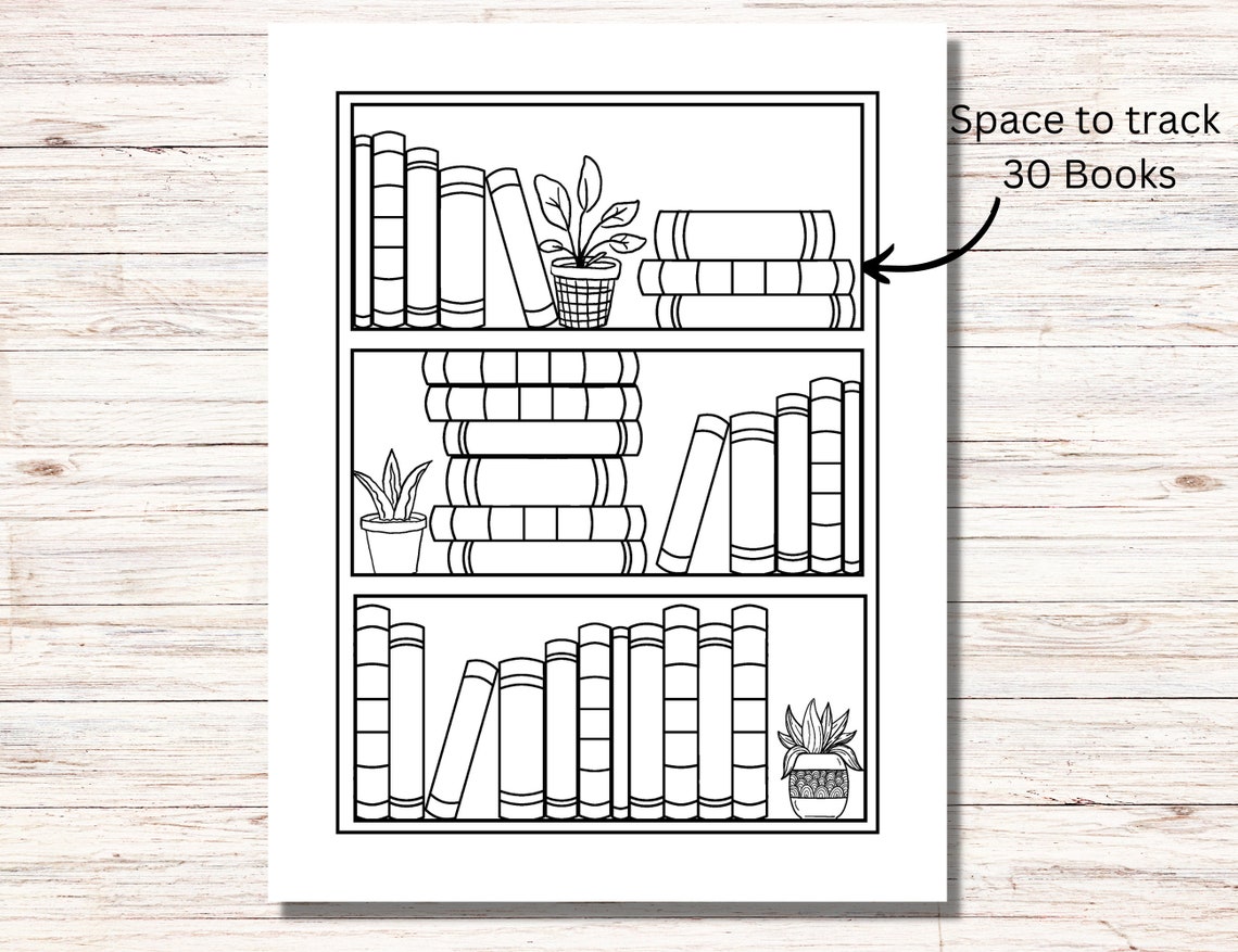 Reading Tracker Printable, Bookshelf Book Tracker, Adult Coloring Book ...